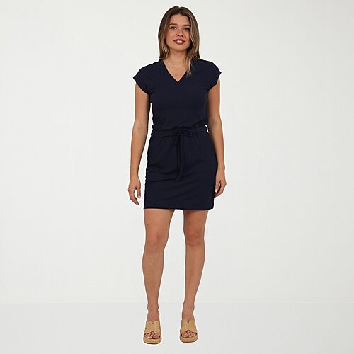 24seven Comfort Apparel Womens Ribbed Knit Knee Length Dress - Navy