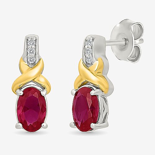 Click here for Lab Created Red Ruby 10K Gold Over Silver 13.4mm O... prices