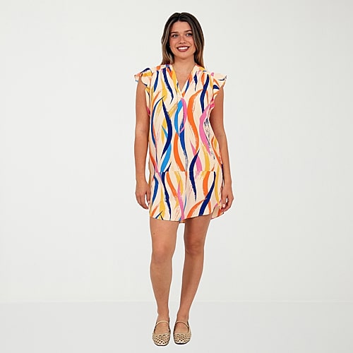 24seven Comfort Apparel Womens Abstract Print Shift Dress - Print