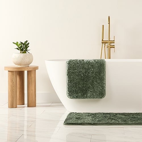Click here for Casual Comfort Plush Bath Rug  One Size  Green prices