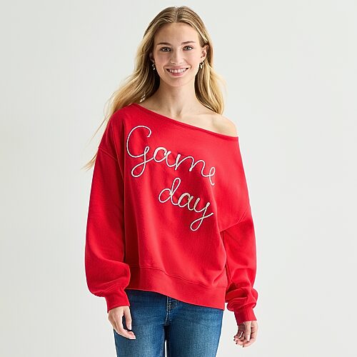 Click here for Game Day Fleece Womens Juniors Crew Neck Long Slee... prices