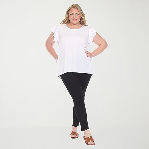 Click here for Plus Size White Mark Ruffled Sleeve Solid Top prices