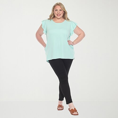 Click here for White Mark Plus Size Ruffled Sleeve Solid Top - Tu... prices