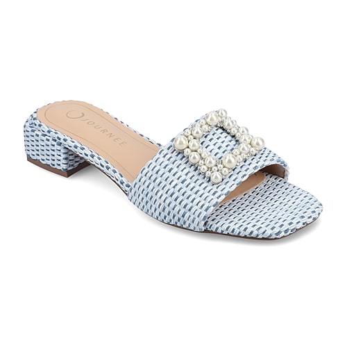 Journee Collection Womens Justina Ornamented Raffia Slide Sandals - Blue