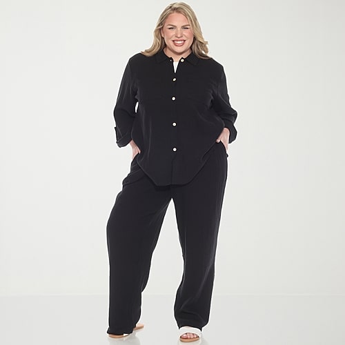 Click here for White Mark Plus Size Long Sleeve Button Down Cotto... prices