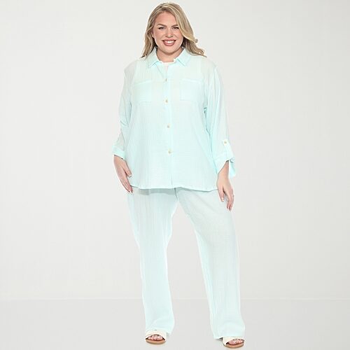 Click here for White Mark Plus Size Long Sleeve Button Down Cotto... prices