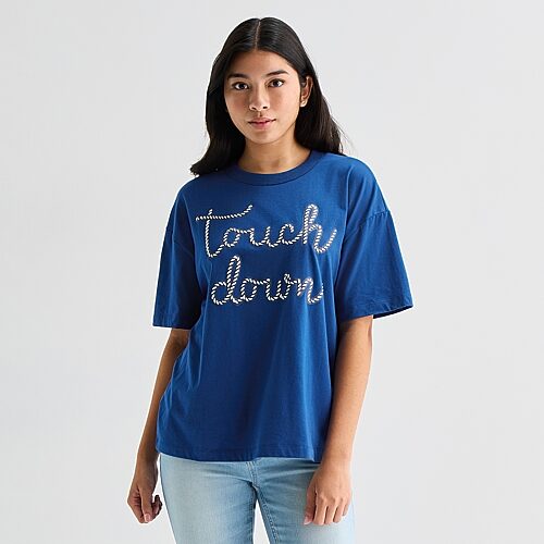 Click here for Touch Down Cropped Tee Womens Juniors Crew Neck Sh... prices