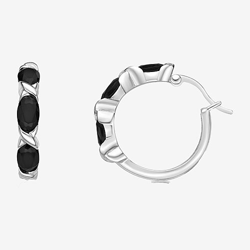 Click here for Womens Genuine Black Onyx Sterling Silver 22mm Hoo... prices