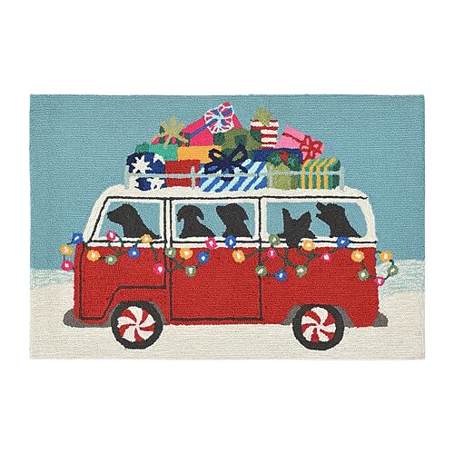 Liora Manne Front Porch Indoor/Outdoor Happy Howlidays Red 26 x 4 Area Rug - Red