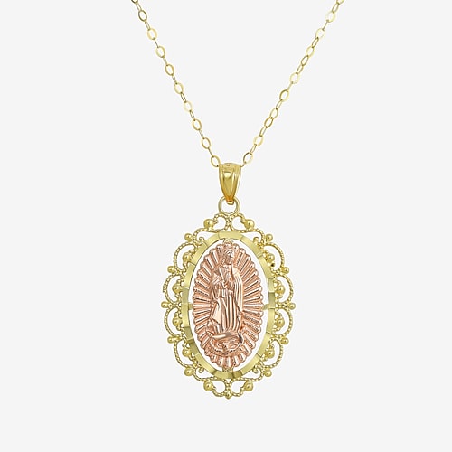 Click here for Womens 14K Gold Lady of Guadalupe Oval Pendant  On... prices