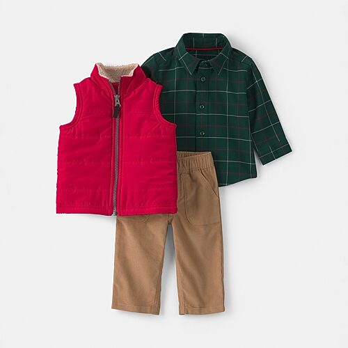 Click here for Carters Baby Boys Plaid Twill Vest  Long-Sleeve Sh... prices