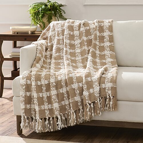 Click here for Fieldcrest Chenille Plaid Throw  One Size  Beige prices
