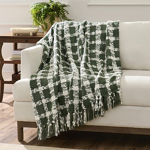 Click here for Fieldcrest Chenille Plaid Throw  One Size  Green prices