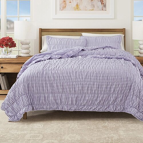 Click here for Linery Gingham Printed Easy Care Quilt Set  One Si... prices
