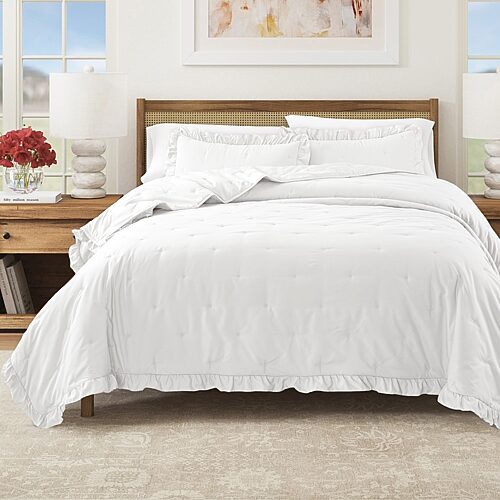 Click here for Linery Dot-Stitched Ruffled Easy Care Quilt Set  O... prices