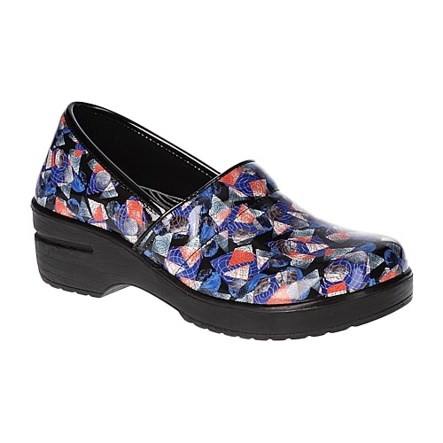Easy Street Womens Lyndee Slip Resistant Clogs - Blue Geometric Shapes Patent