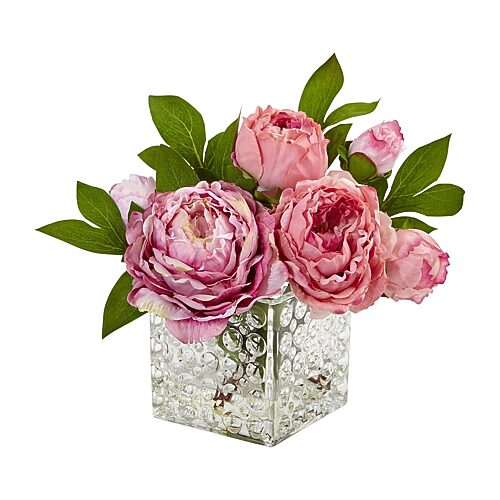 Click here for Nearly Natural Peony In Glass Vase Artificial Flow... prices