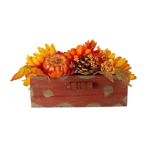 Northlight Leaf And Berry In Wooden Box Thanksgiving Tabletop Decor  One Size  Orange