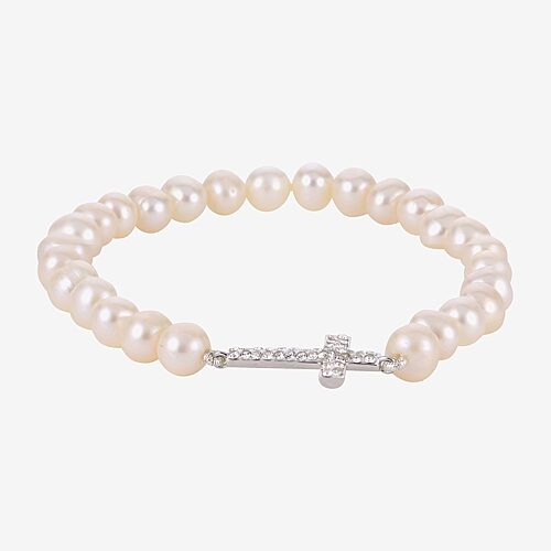 Click here for Cultured Freshwater Pearl & Crystal Sideways Cross... prices