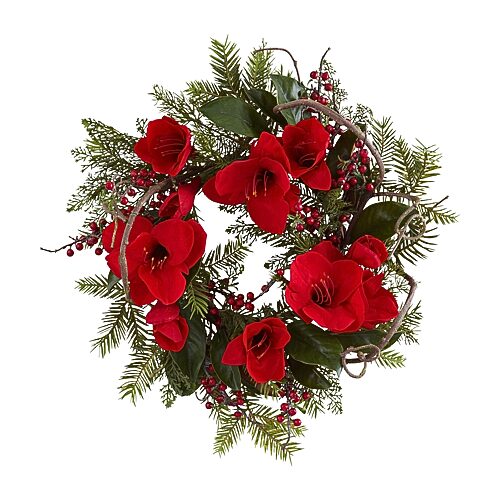 Click here for Nearly Natural 24in Amaryllis Wreath  One Size  Gr... prices