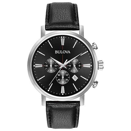 Click here for Bulova Mens Chronograph Black Leather Strap Watch... prices