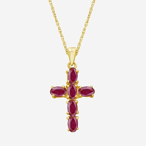 Click here for Womens Genuine Red Ruby 10K Gold Cross Pendant  On... prices