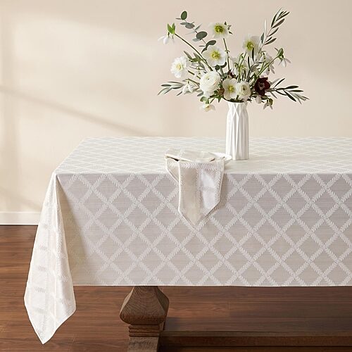 Click here for Lenox Laurel Leaf Tablecloth  One Size  Silver prices