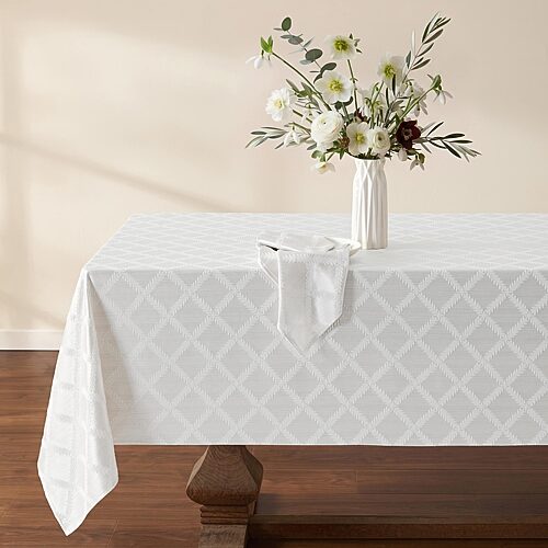 Click here for Lenox Laurel Leaf 70 x 122 Tablecloth - White prices