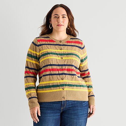 Click here for St. Johns Bay Womens Long Sleeve Button Plus Strip... prices