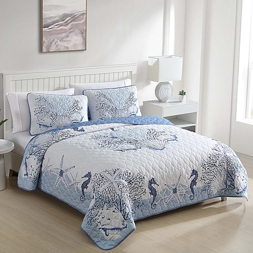 Click here for Caribbean Joe Coastal Print 3-pc. Quilt Set  One S... prices