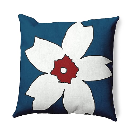 Big Flower Square Throw Pillow  One Size  Blue