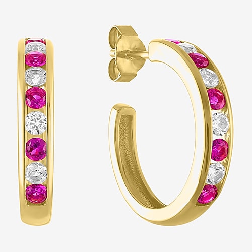 Click here for Lab Created Gemstone 14K Gold Over Silver 20mm Hoo... prices