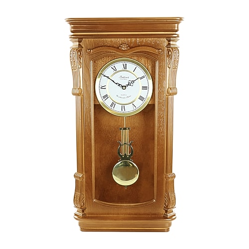 Bedford Clock Collection Golden Oak Chiming Pendulum Wall Clock  One Size  Brown