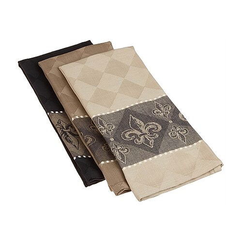 Design Imports Assorted Fleur De Lis Jacquard 3-pc. Kitchen Towel Set  One Size  White