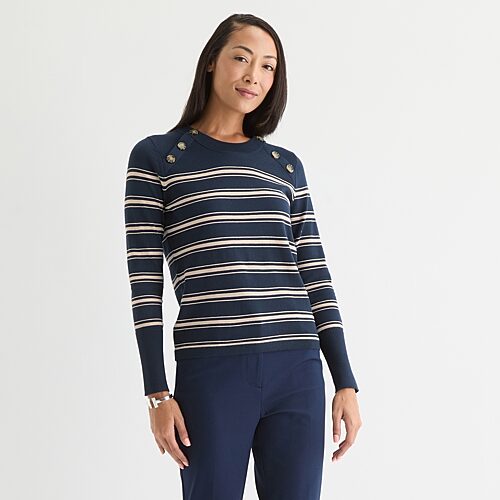 Click here for Liz Claiborne Womens Crew Neck Long Sleeve Striped... prices