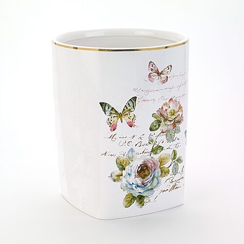 Click here for Avanti Butterfly Garden Ceramic Wastebasket - Whit... prices