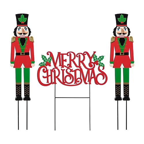Click here for Glitzhome Set Of 3 Metal Nutcracker Christmas Yard... prices