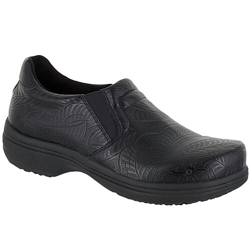 Easy Works by Easy Street Bind Slip-on Clogs - Black Embossed