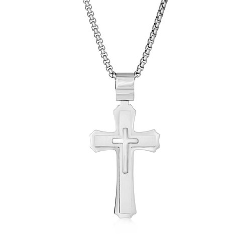 Click here for Mens Stainless Steel Triple Layer Cross Pendant Ne... prices