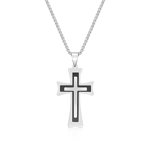 Click here for Mens Two-Tone Stainless Steel Triple Layer Cross P... prices