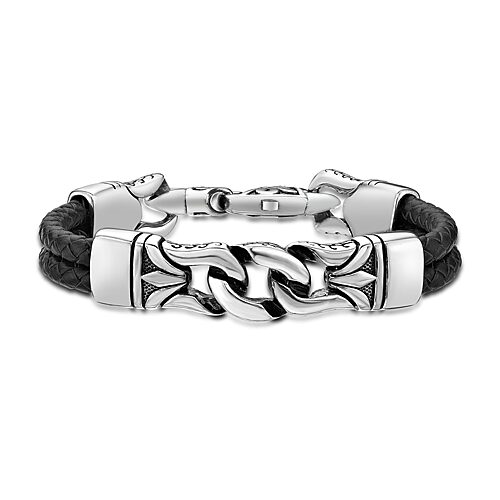 Click here for Mens Black Leather and Stainless Steel Chain Brace... prices