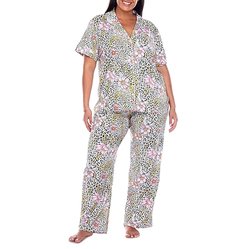 Click here for Plus Size White Mark 2pc. Leopard Floral Pajama Se... prices