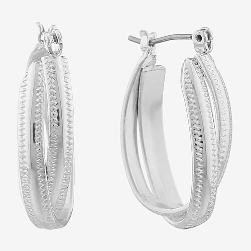 Monet Silver-Tone Oval 2-Row Hoop Earrings  One Size  Gray
