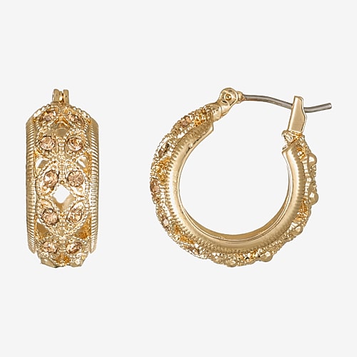 Click here for Monet Gold-Tone Glass Hoop Earrings  One Size  Bro... prices