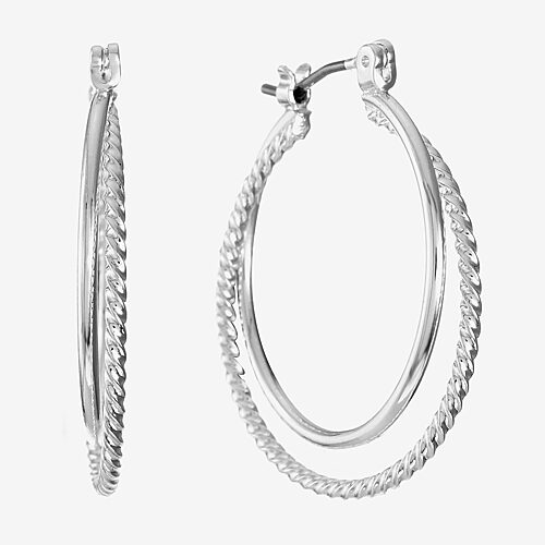 Monet Gold-Tone 2-Row Hoop Earrings  One Size  Gray