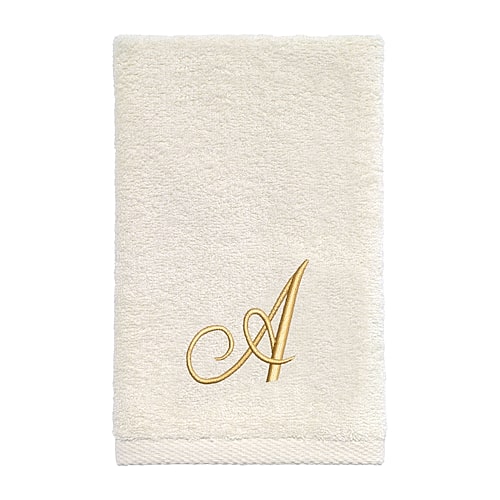Avanti Monogram Initial Script Ivory & Gold Hand Towel  16 x 30 - A