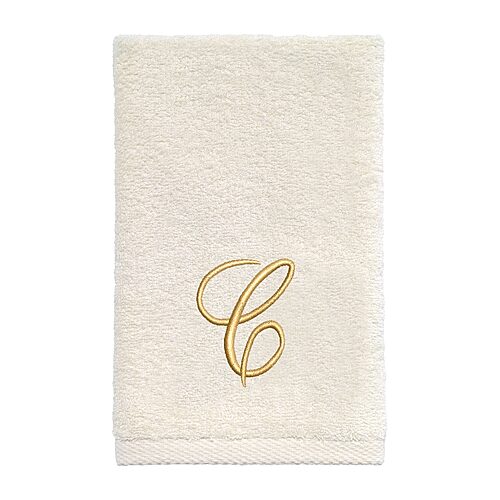 Avanti Monogram Initial Script Ivory & Gold Bath Towel  27 x 52 - C
