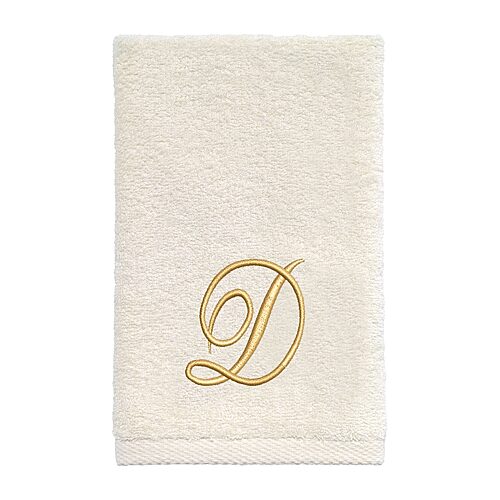 Avanti Monogram Initial Script Ivory & Gold Hand Towel  16 x 30 - D