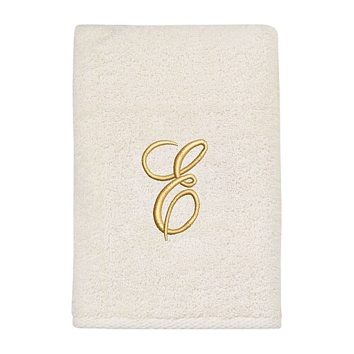 Avanti Monogram Initial Script Ivory & Gold Hand Towel  16 x 30 - E