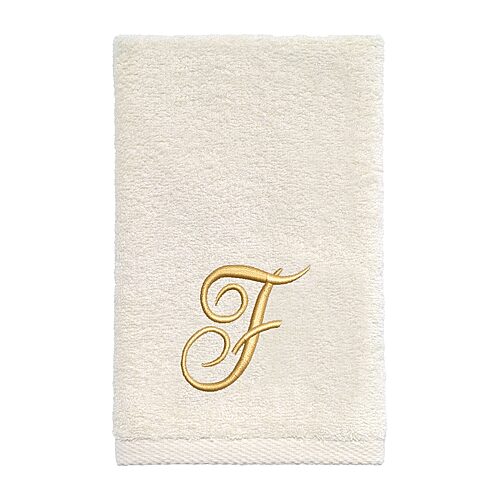 Avanti Monogram Initial Script Ivory & Gold Hand Towel  16 x 30 - F